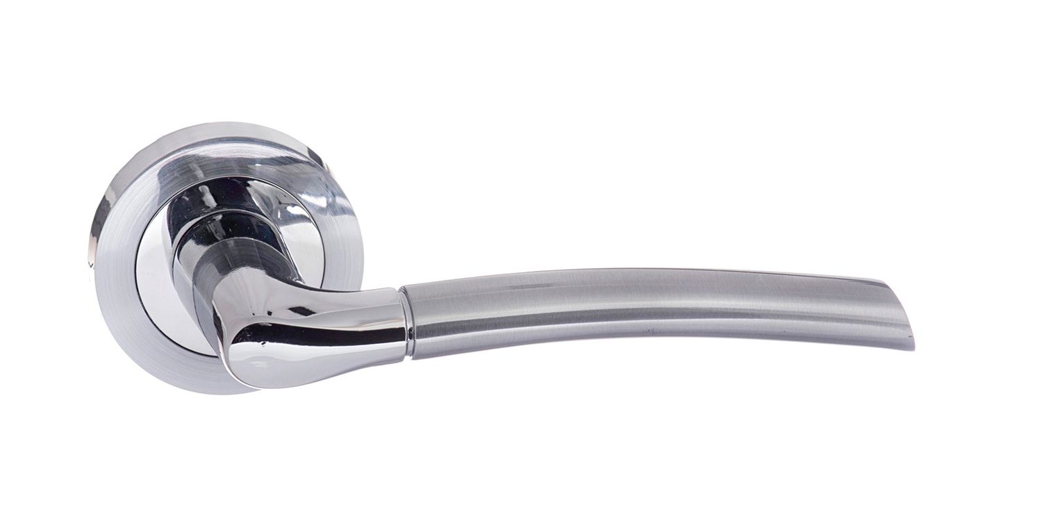 Eco Swell Satin Chrome/Polished Chrome Door Handle on Round Rose (Pair ...