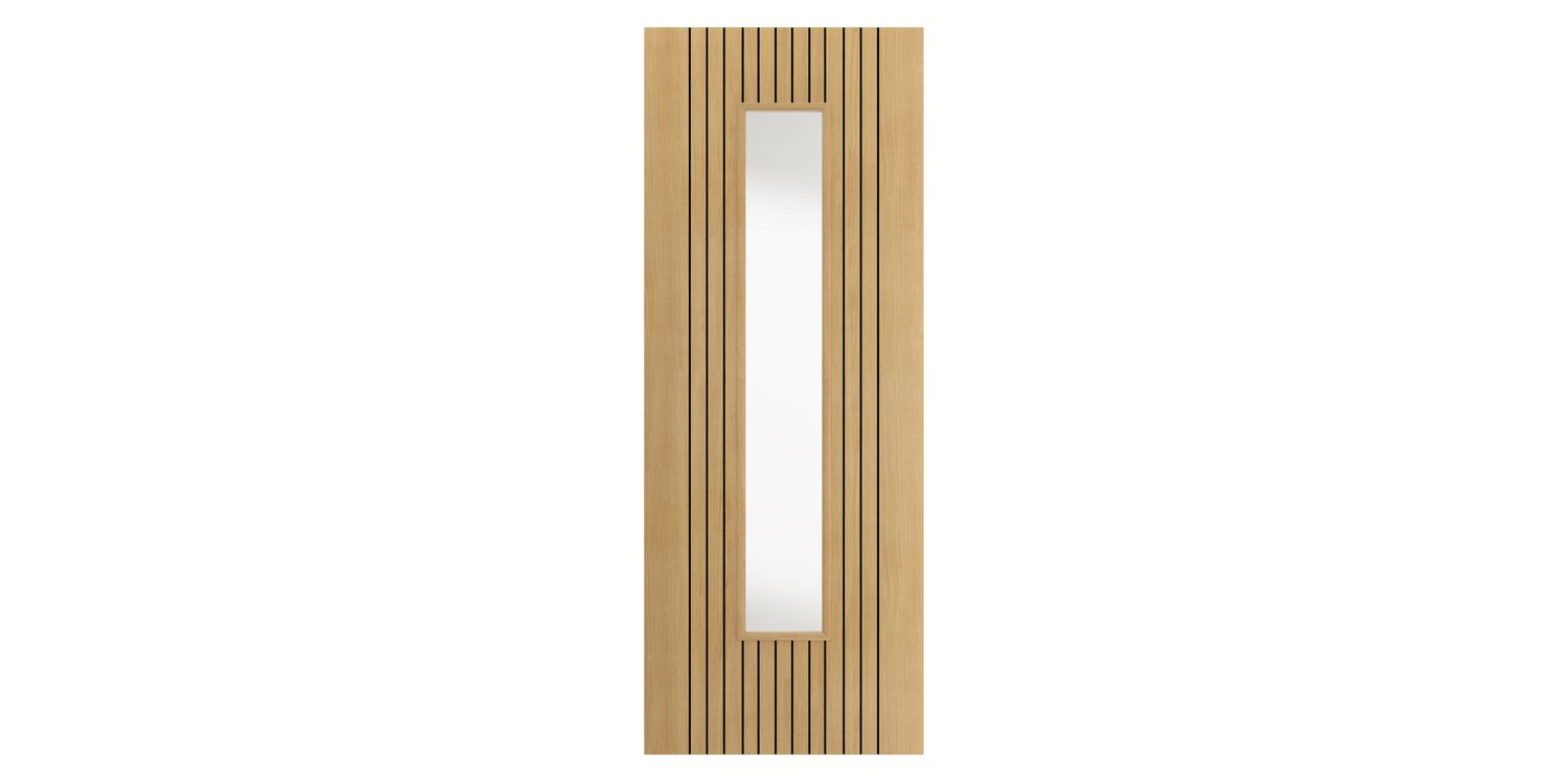 JB Kind Aria Grooved Pre-Finished Oak 1 Light Glazed Internal Door from ...