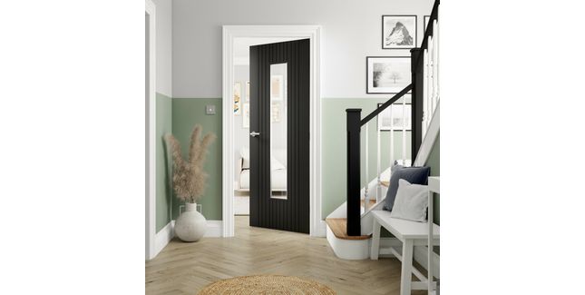 JB Kind Aria Grooved Black Pre-Finished 1 Light Glazed Internal Door ...