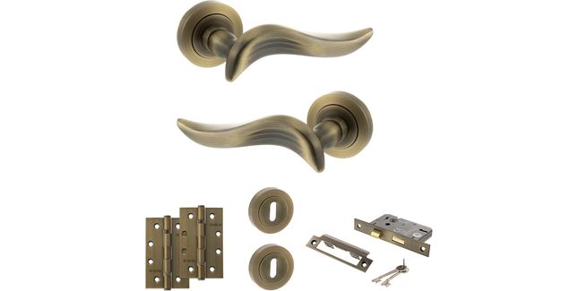 Old English Oxford Door Handle Pack - 3 Lever Lock Set (Matt Antique ...